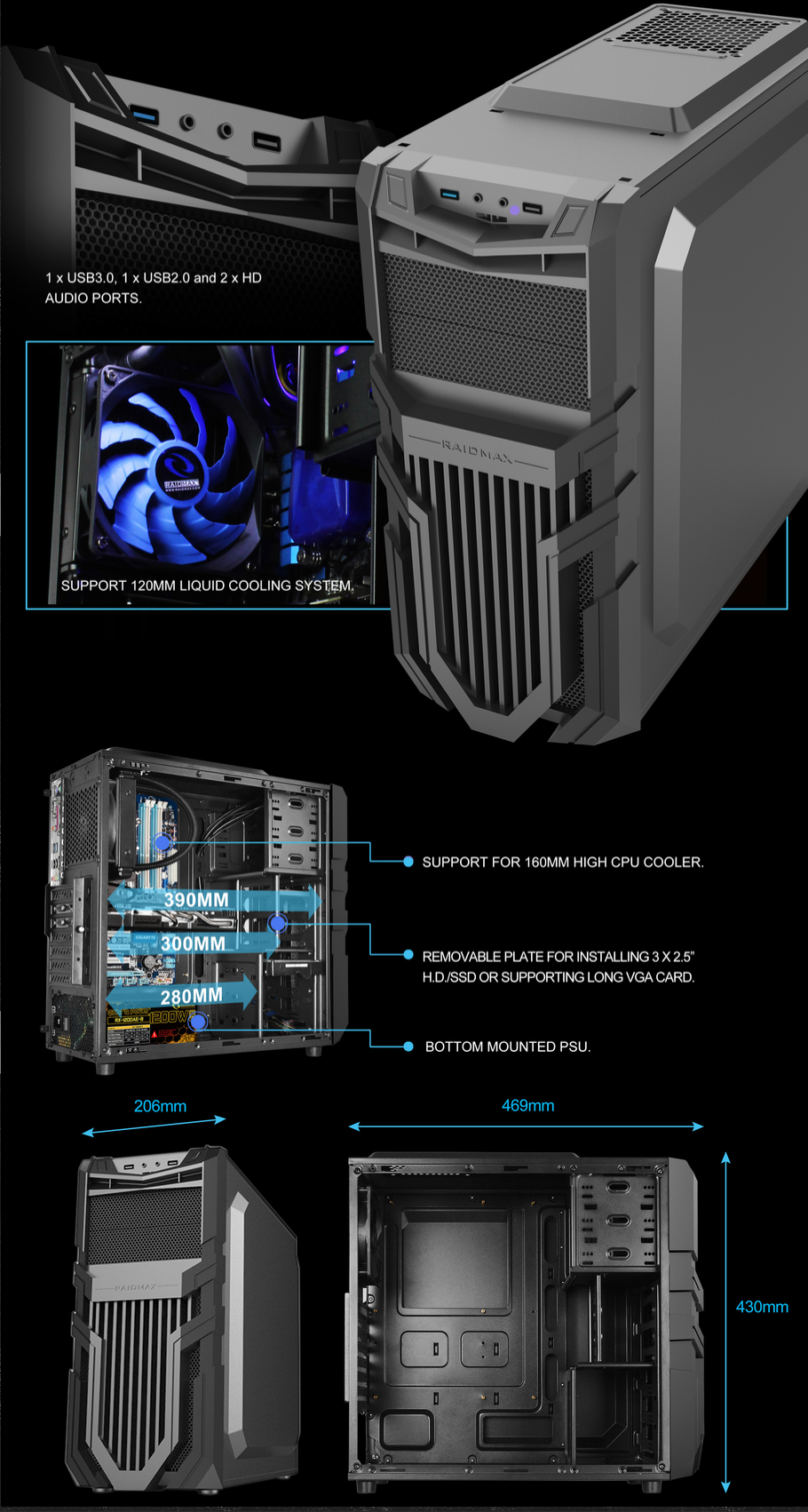 Raidmax Vortex V5 ATX Mid-Tower Computer Case – Black | 405WB Buy, Best ...